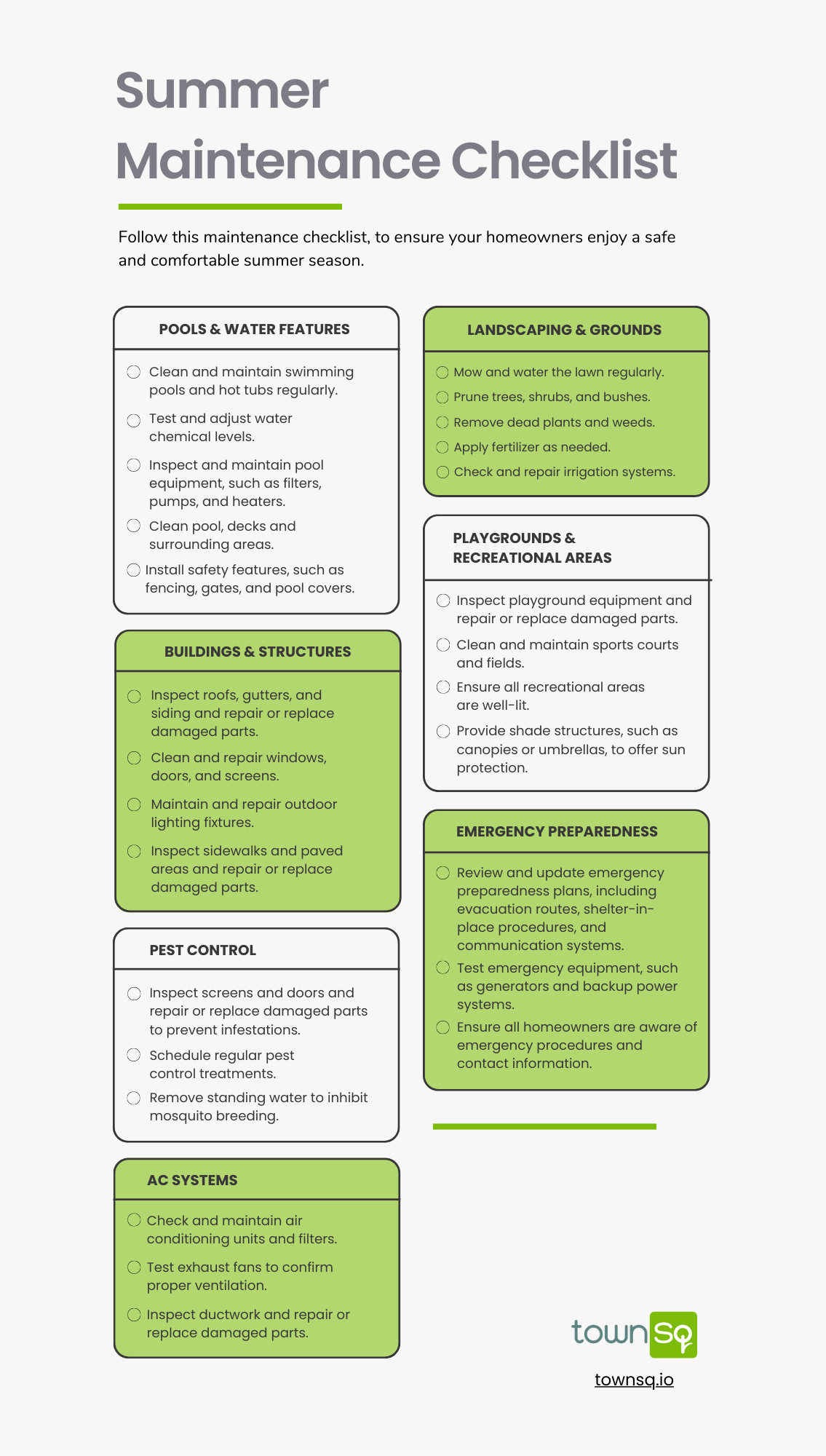 FREE Checklist: Summer maintenance checklist for communities!